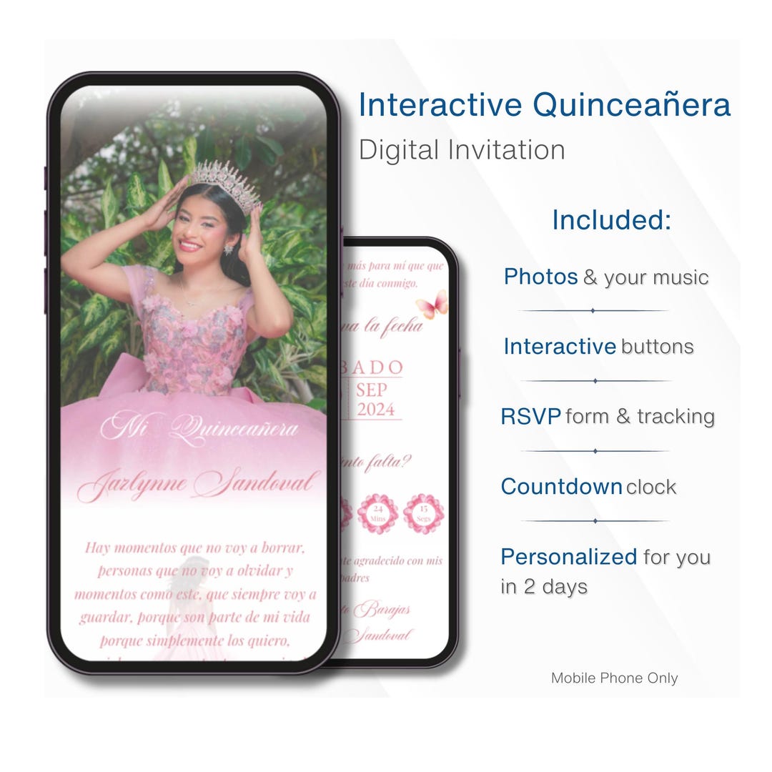 Web Quinceañera Invitation, Interactive Pink Web Invite for Mis Quince ...