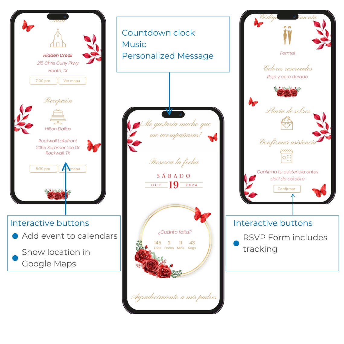 Red & Gold Quinceañera Web Invitation: Interactive RSVP Tracking - Etsy