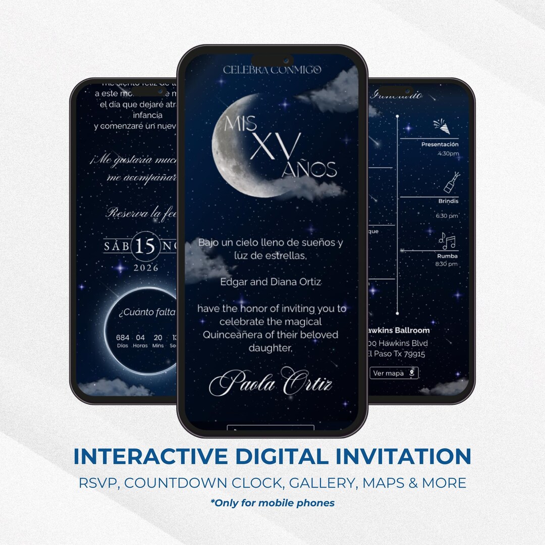 Quinceañera Invitation, Under the Stars Web Interactive, Invite for Mis ...