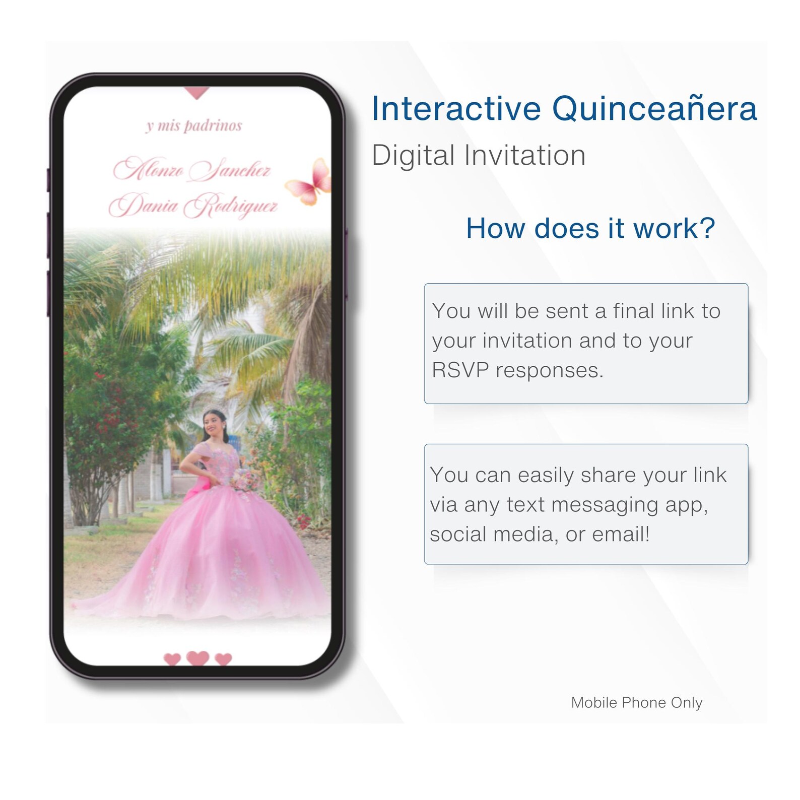 Web Quinceañera Invitation, Interactive Pink Web Invite for Mis Quince ...