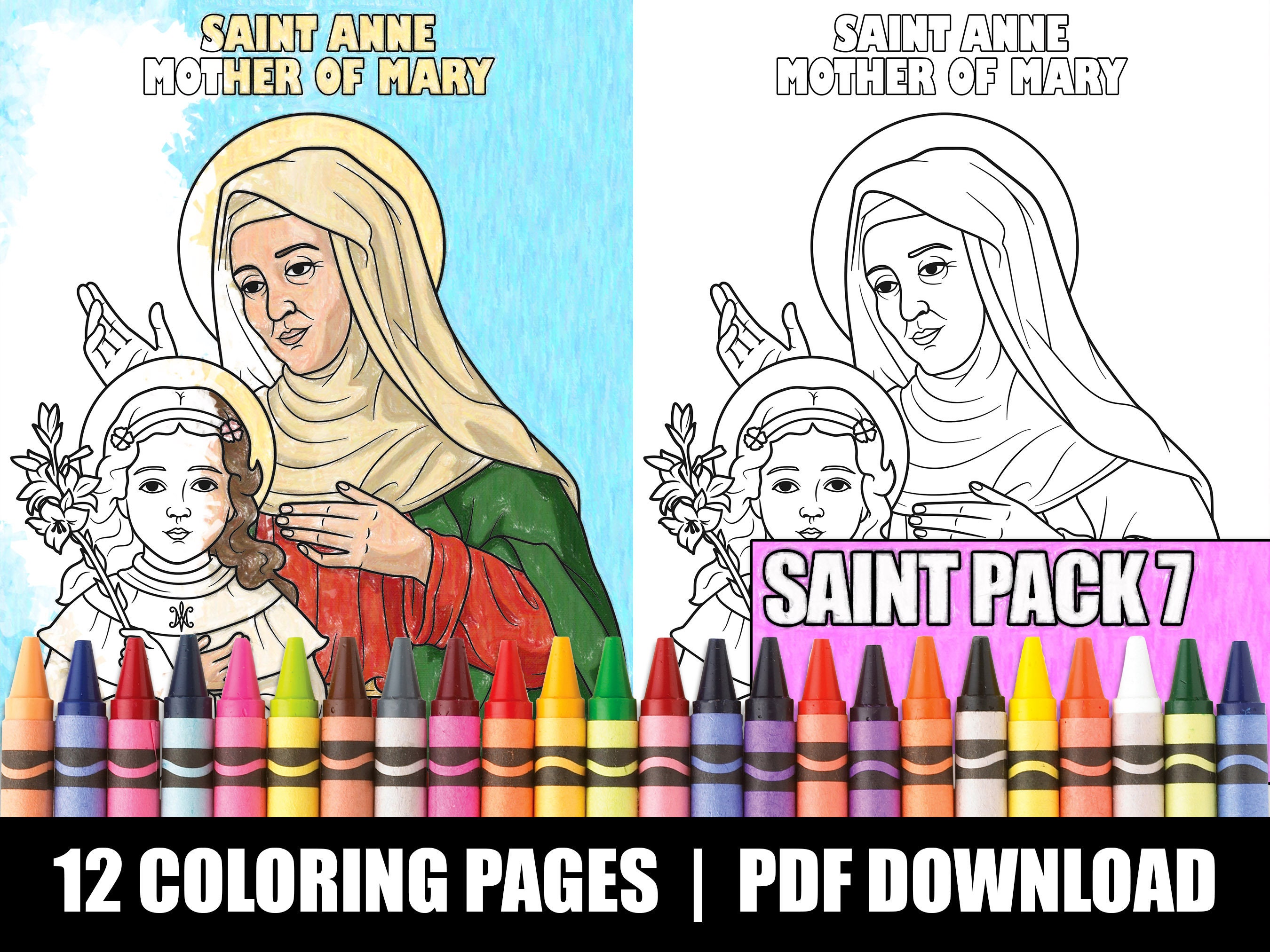 12 Catholic Coloring Pages of Saints - Pack #7 / Letter Format for ...
