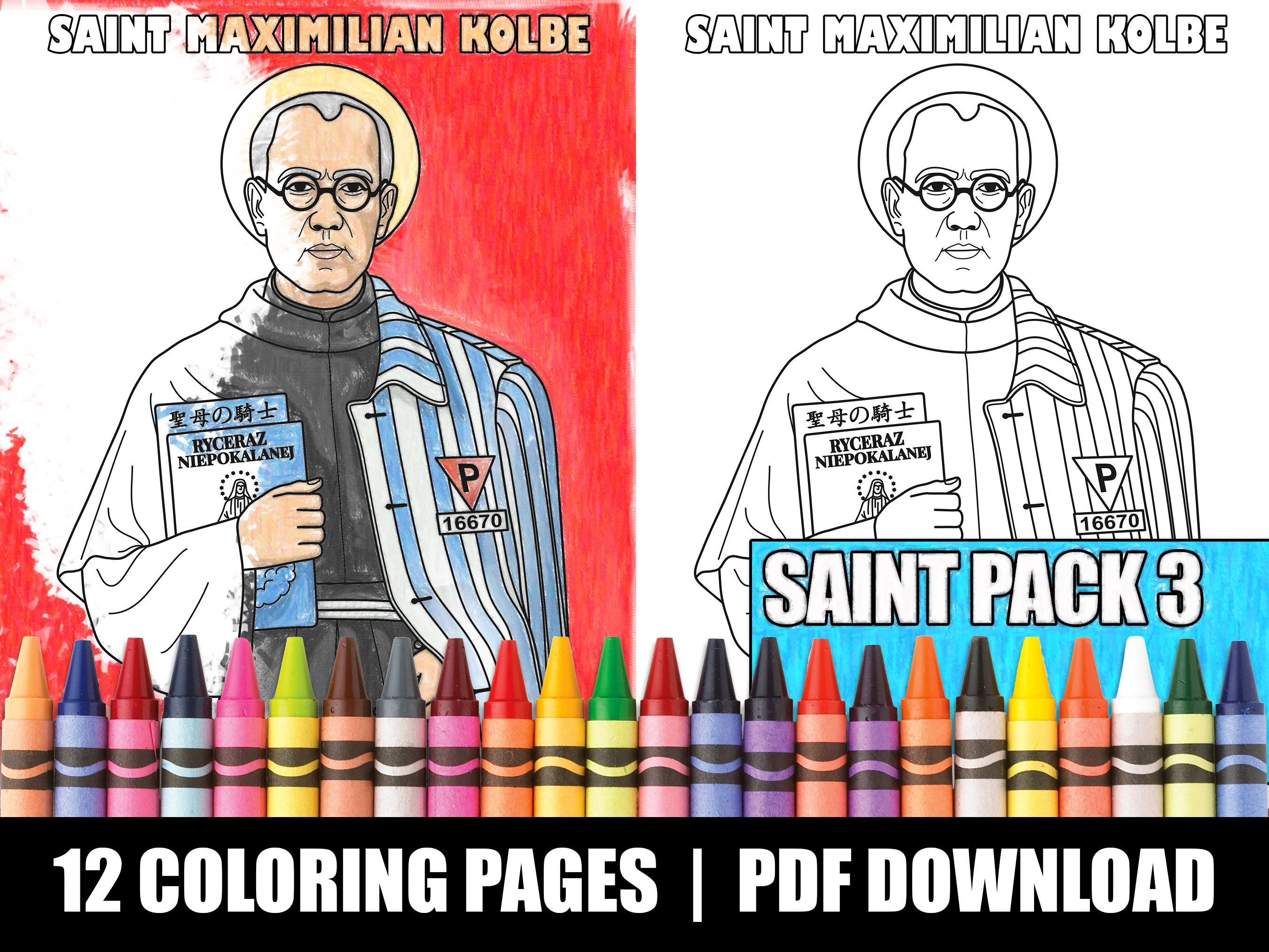 12 Catholic Coloring Pages of Saints Pack 3 / Letter Format for ...