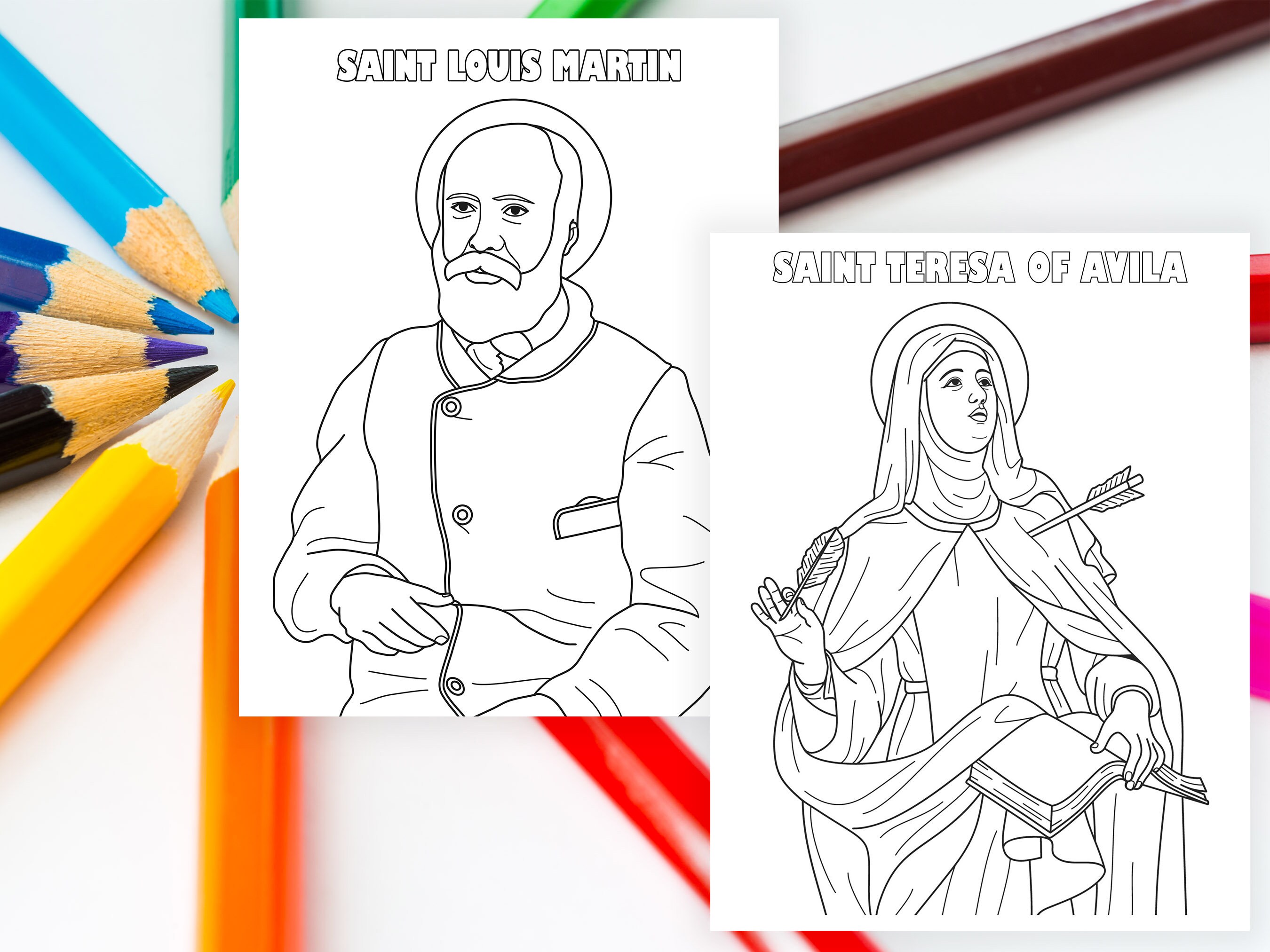 12 Catholic Coloring Pages of Saints - Pack #7 / Letter Format for ...