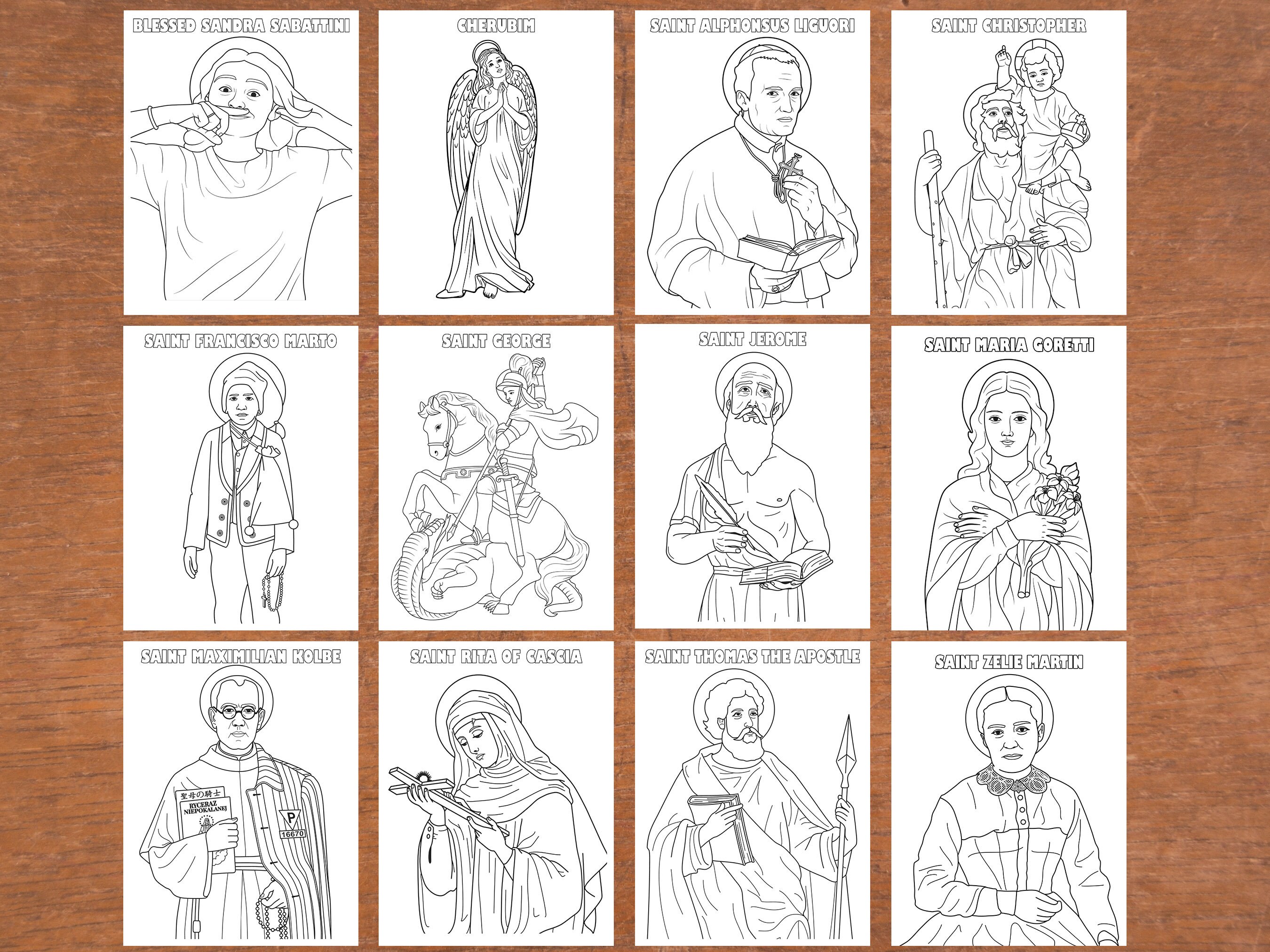 12 Catholic Coloring Pages of Saints Pack 3 / Letter Format for ...
