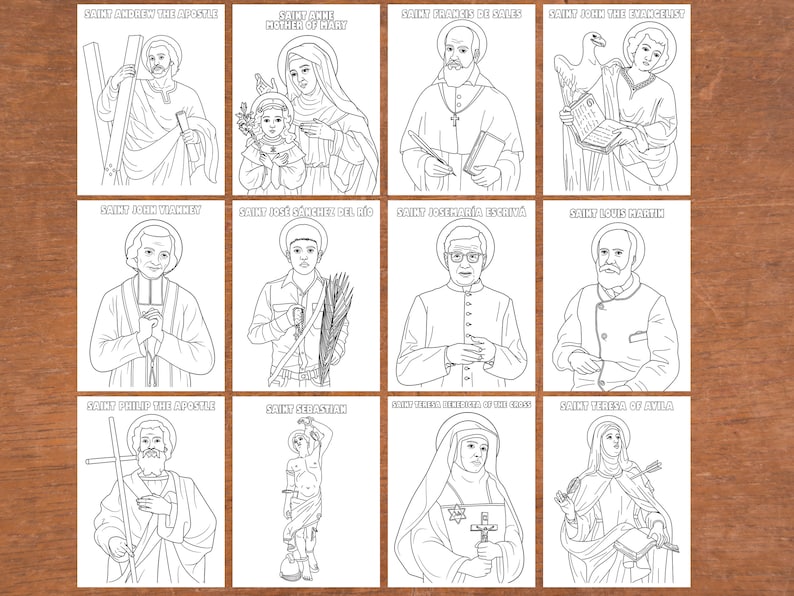 12 Catholic Coloring Pages of Saints - Pack #7 / Letter Format for ...