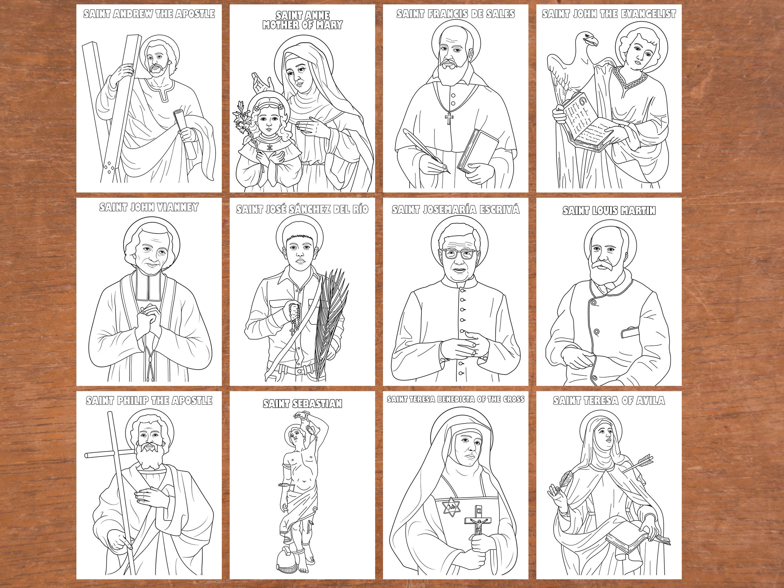 12 Catholic Coloring Pages of Saints - Pack #7 / Letter Format for ...
