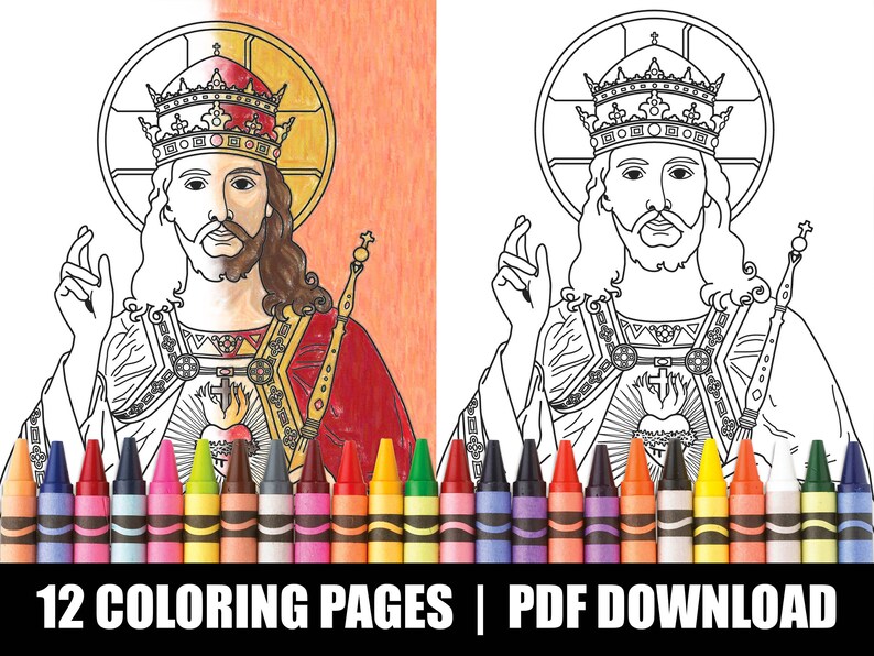 12 Catholic Coloring Pages of Jesus Christ / Letter Format for - Etsy