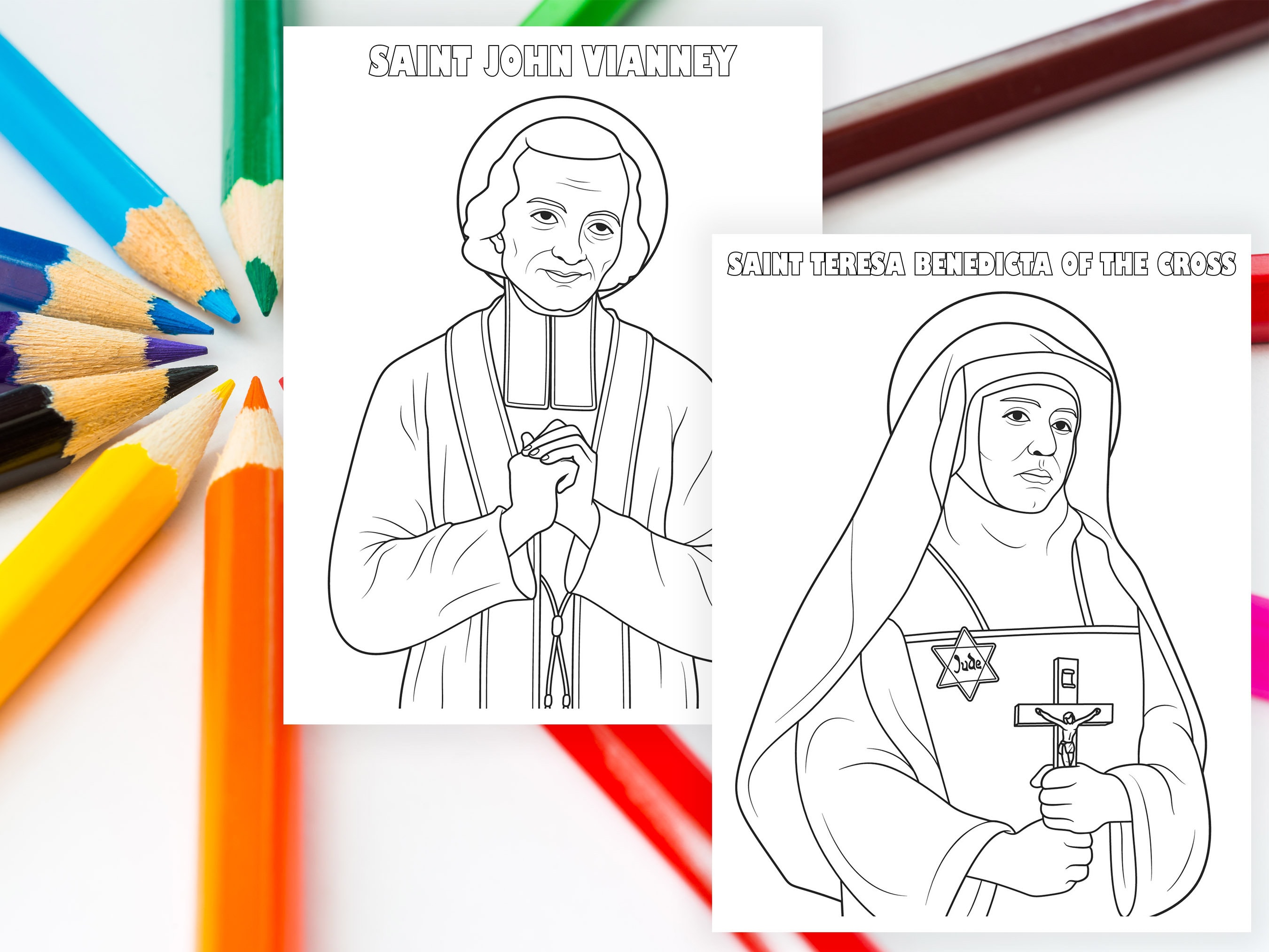 12 Catholic Coloring Pages of Saints - Pack #7 / Letter Format for ...