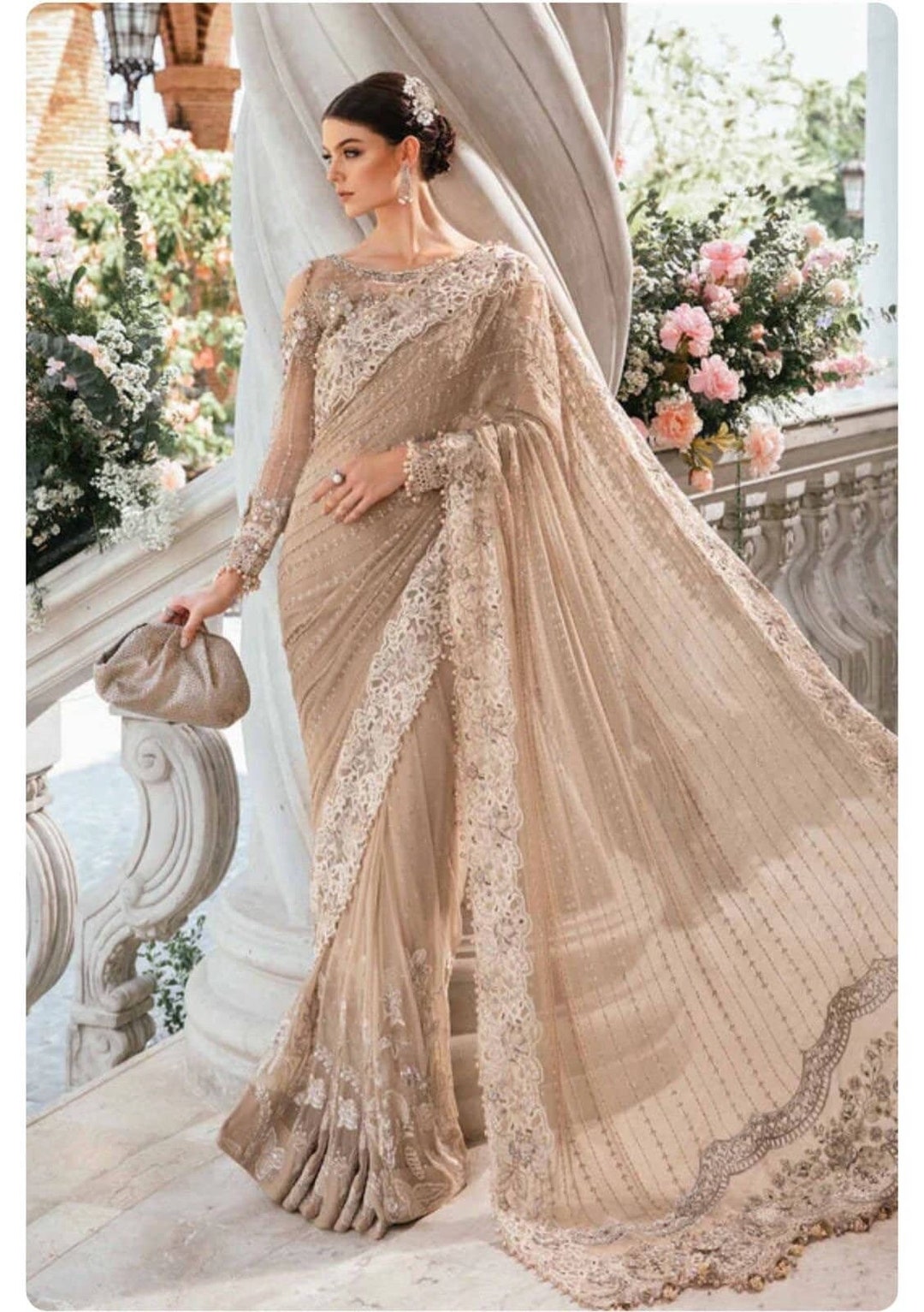 Maria B Saree, Pakiatni Indian Hand Made Saree, Heavy Embroidered Saree ...