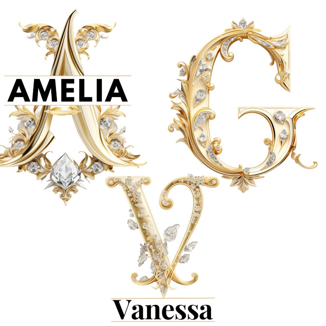 Monogram Alphabet A-Z SVG & PNG - High-quality Digital Alphabet - Gold ...