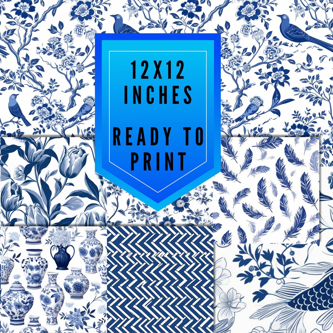 15 Digital Papers 12 X 12 In. Chinoiserie Blue & White Scrapbook ...