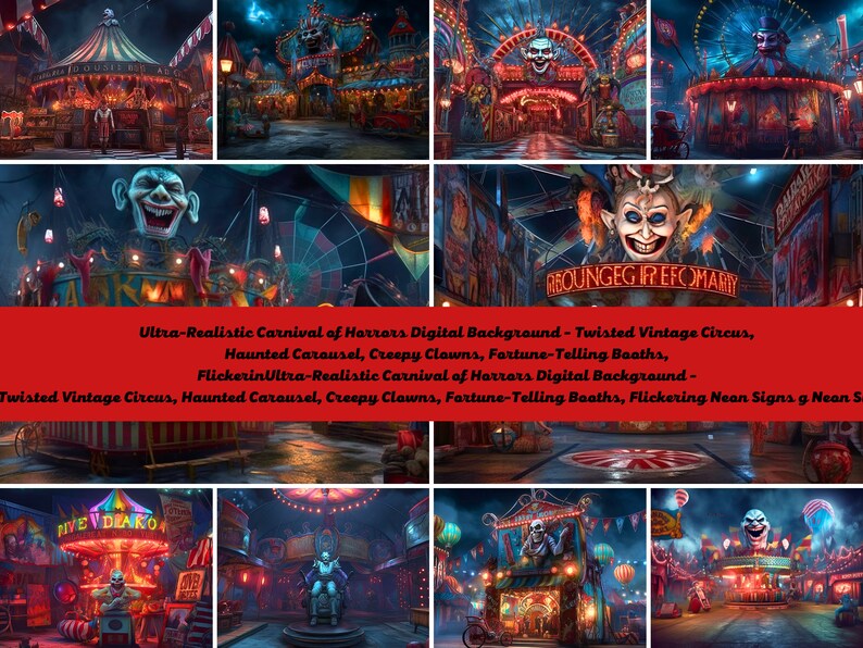 10 Carnival Horrors Digital Background Vintage Circus Haunted Carousel ...