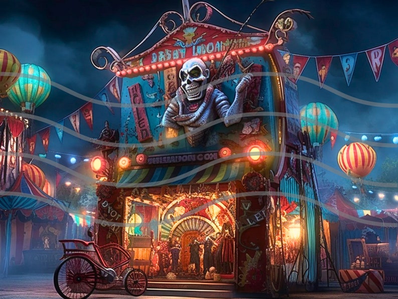 10 Carnival Horrors Digital Background Vintage Circus Haunted Carousel ...