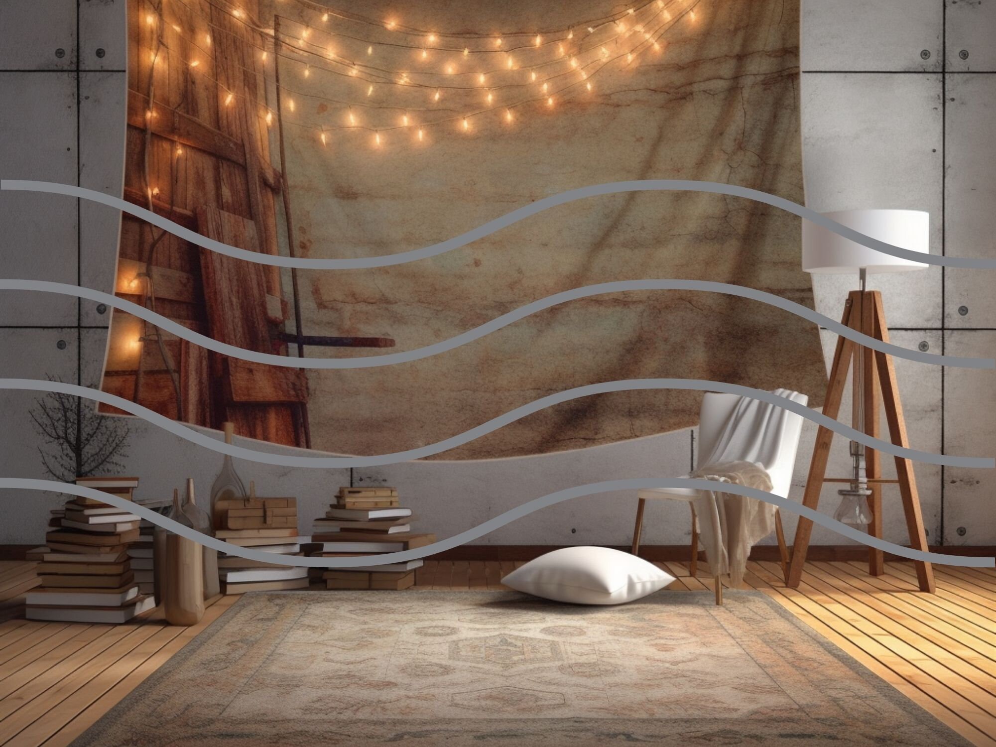 10 Ultra-realistic Boho Tapestry With Fairy Lights Rustic Barn ...