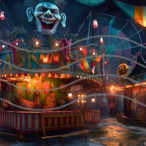 10 Carnival Horrors Digital Background Vintage Circus Haunted Carousel ...