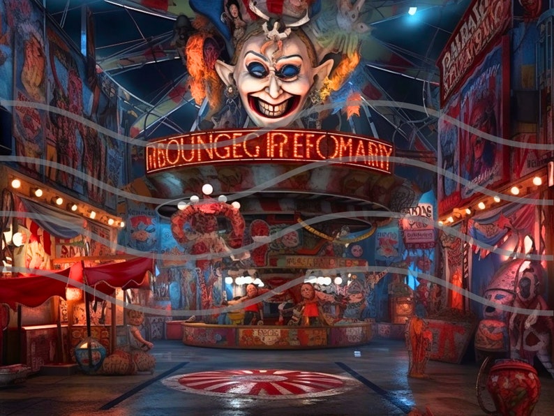 10 Carnival Horrors Digital Background Vintage Circus Haunted Carousel ...