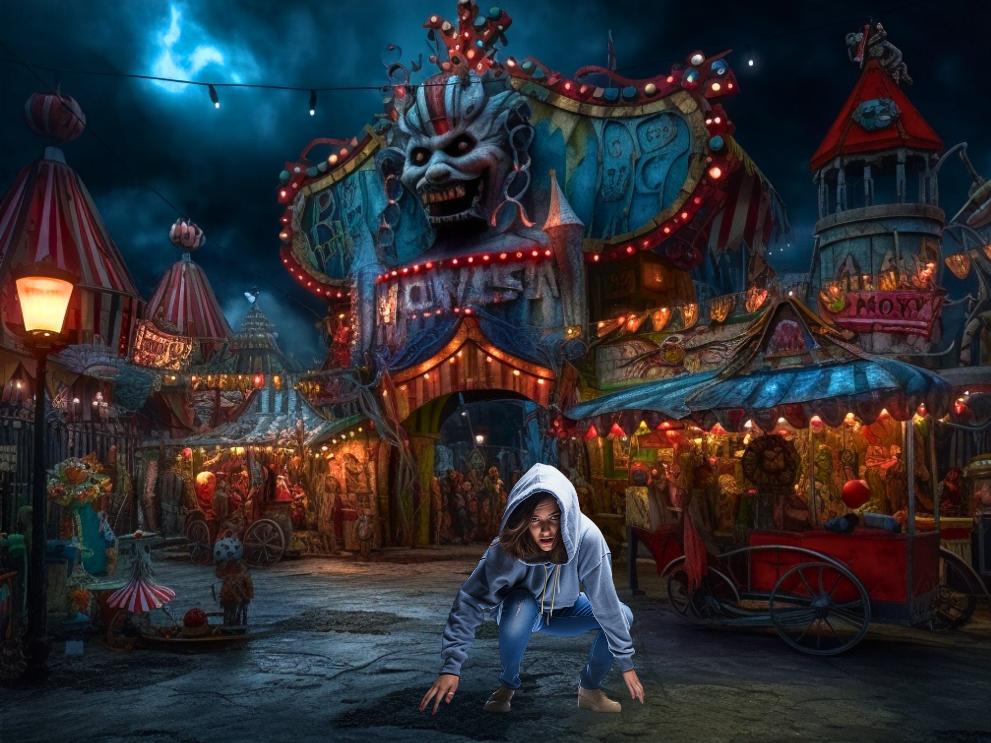 10 Carnival Horrors Digital Background Vintage Circus Haunted Carousel ...