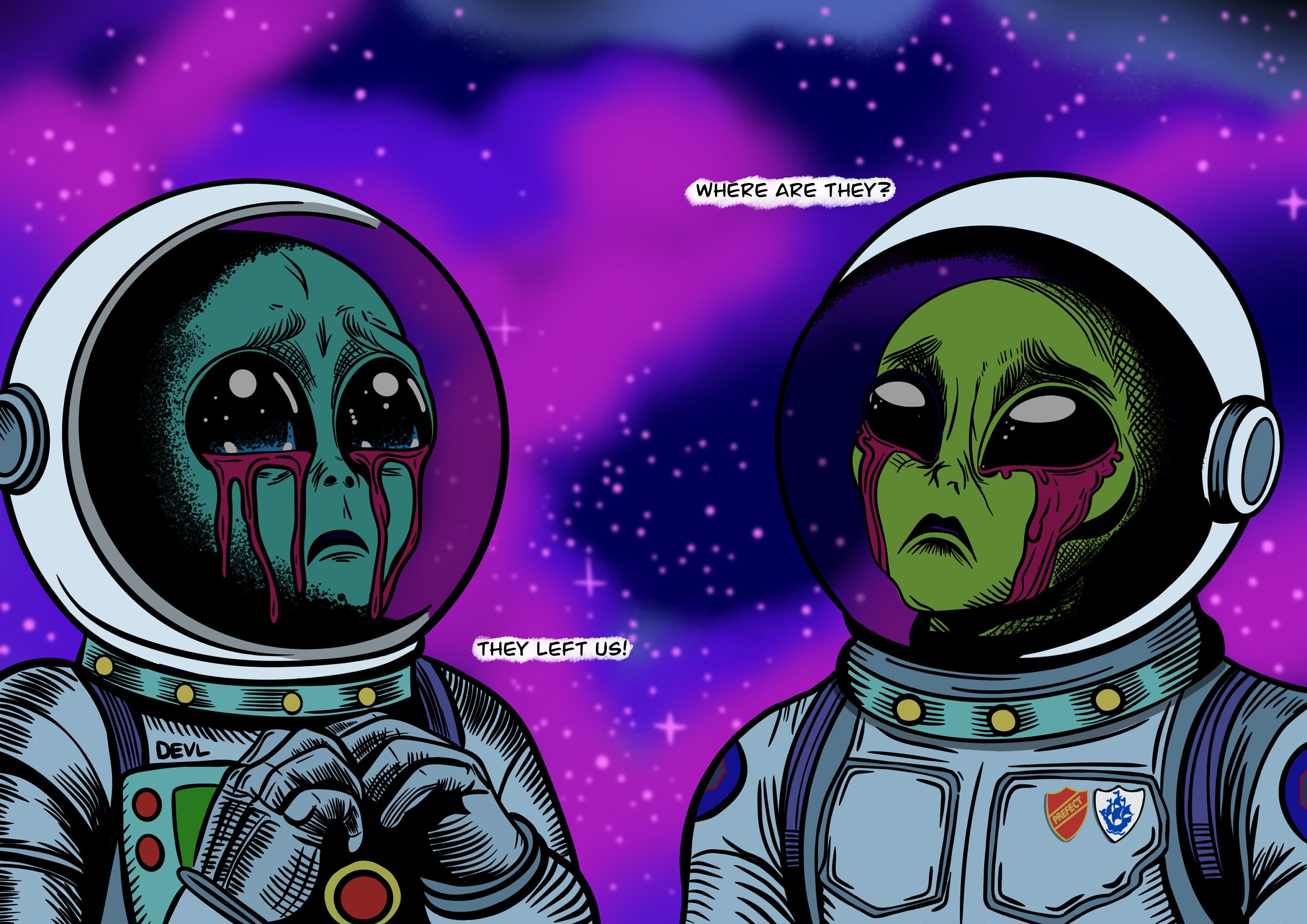 Sad Aliens A3 Sci-fi Left Behind with Text - Etsy