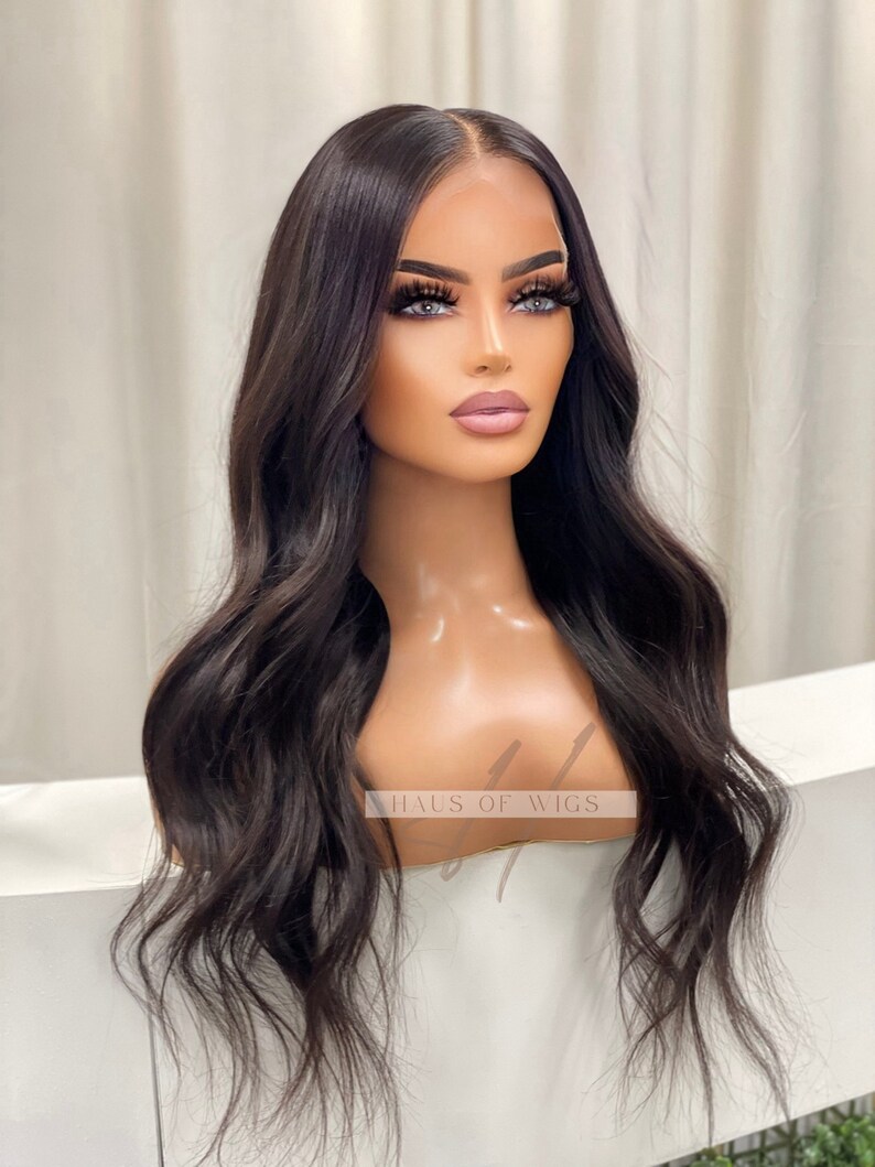20” Natural Black Human Hair Full Lace Front Wig - Etsy
