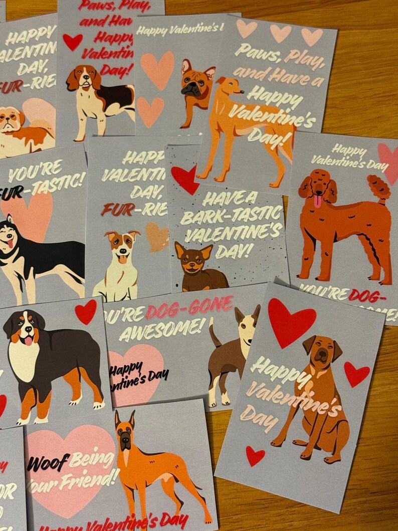Dog Valentine Cards | Kids Classroom Valentines (instant Download) - Etsy