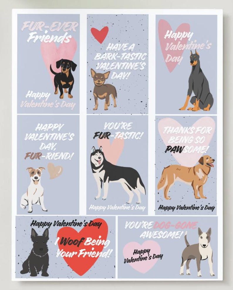 Dog Valentine Cards | Kids Classroom Valentines (instant Download) - Etsy