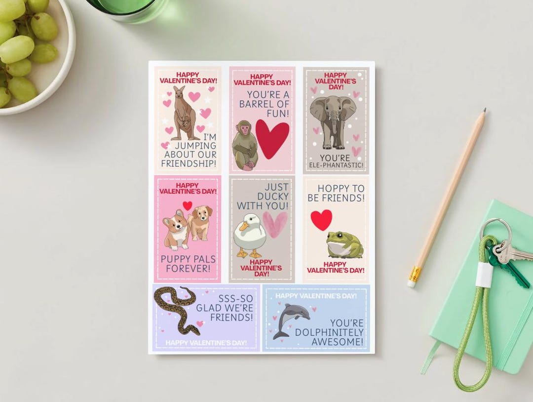 Zoo Animal Valentine Cards Printable Classroom Valentines Day Cards ...