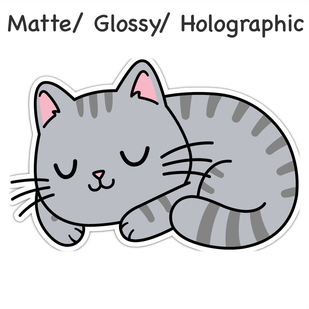 Sleeping Grey Cat Sticker Cute Sticker for Kindle Case Laptop Animal ...