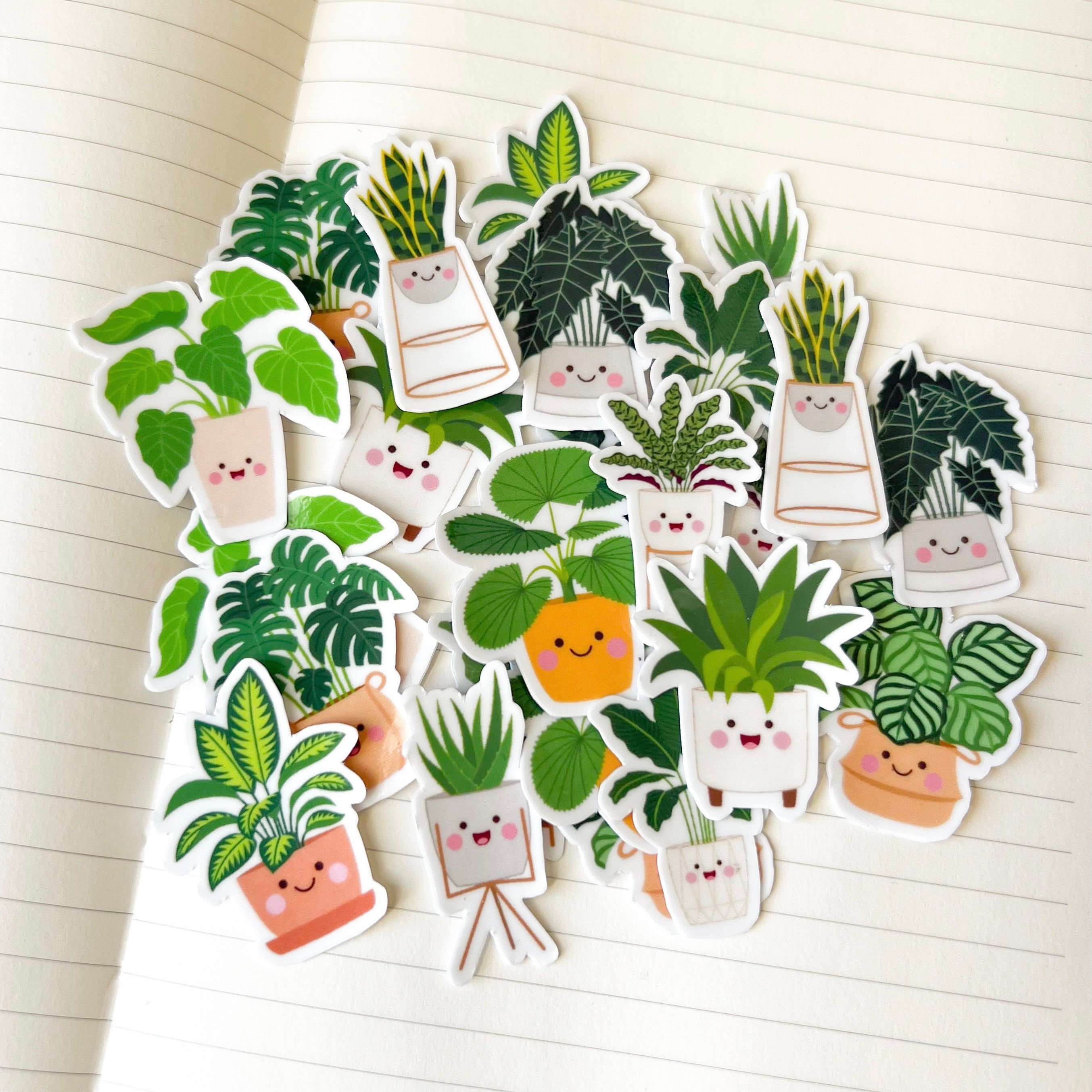 24 Chibi Plant Stickers Pack Kawaii Smiley Face Cute Decor Spring Fall ...