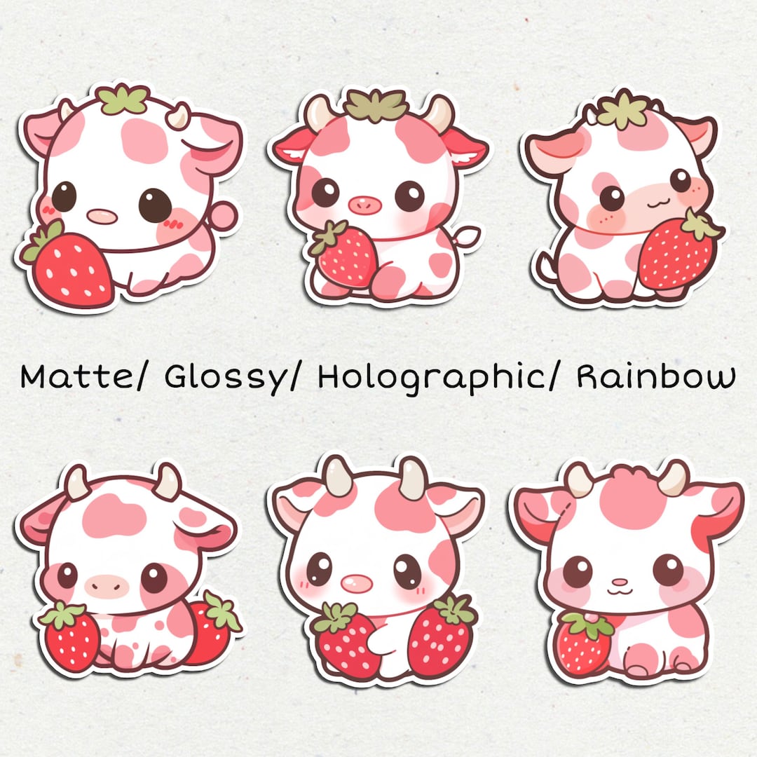 Strawberry Cow Stickers Pink Aesthetic Cute Animal Gift for Girls ...