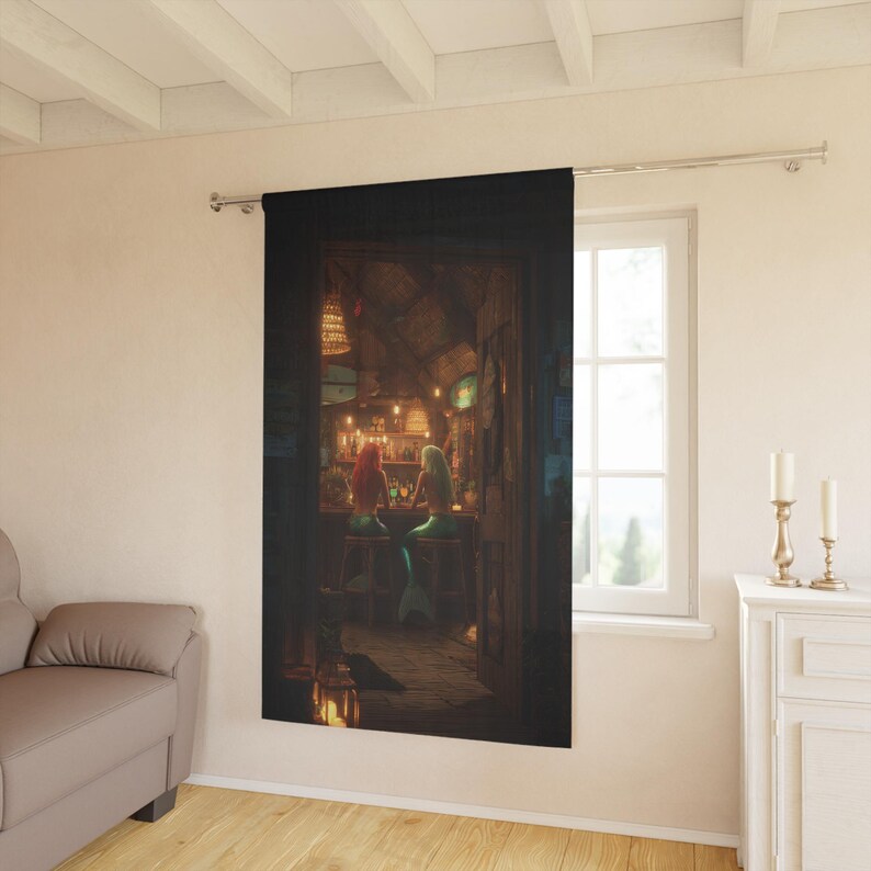 Tiki Mermaid Blackout Curtain | Redhead & Blonde Sirens | 50"x84 ...
