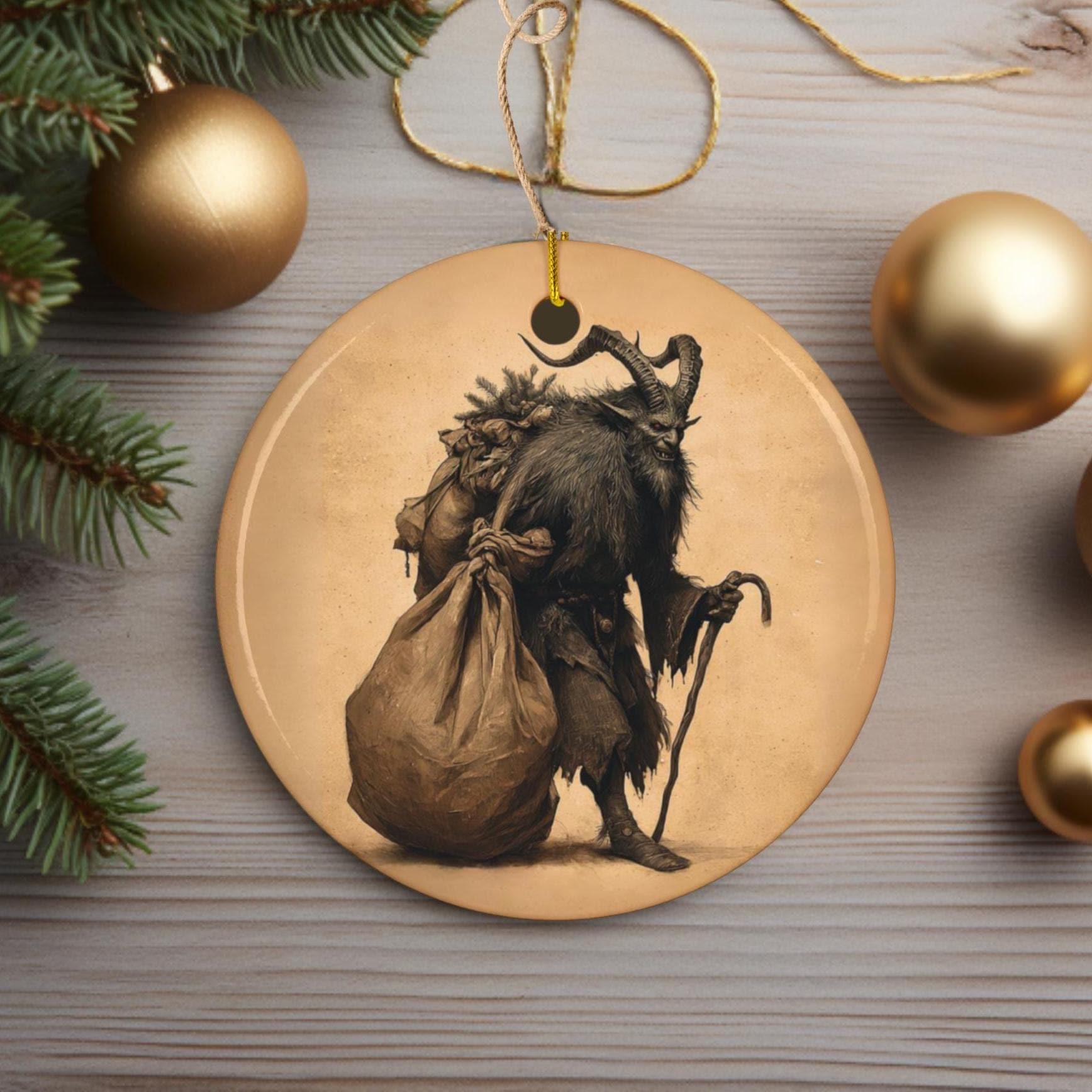 Medieval Krampus Ornament | Primitive Woodcut Print | Antique ...