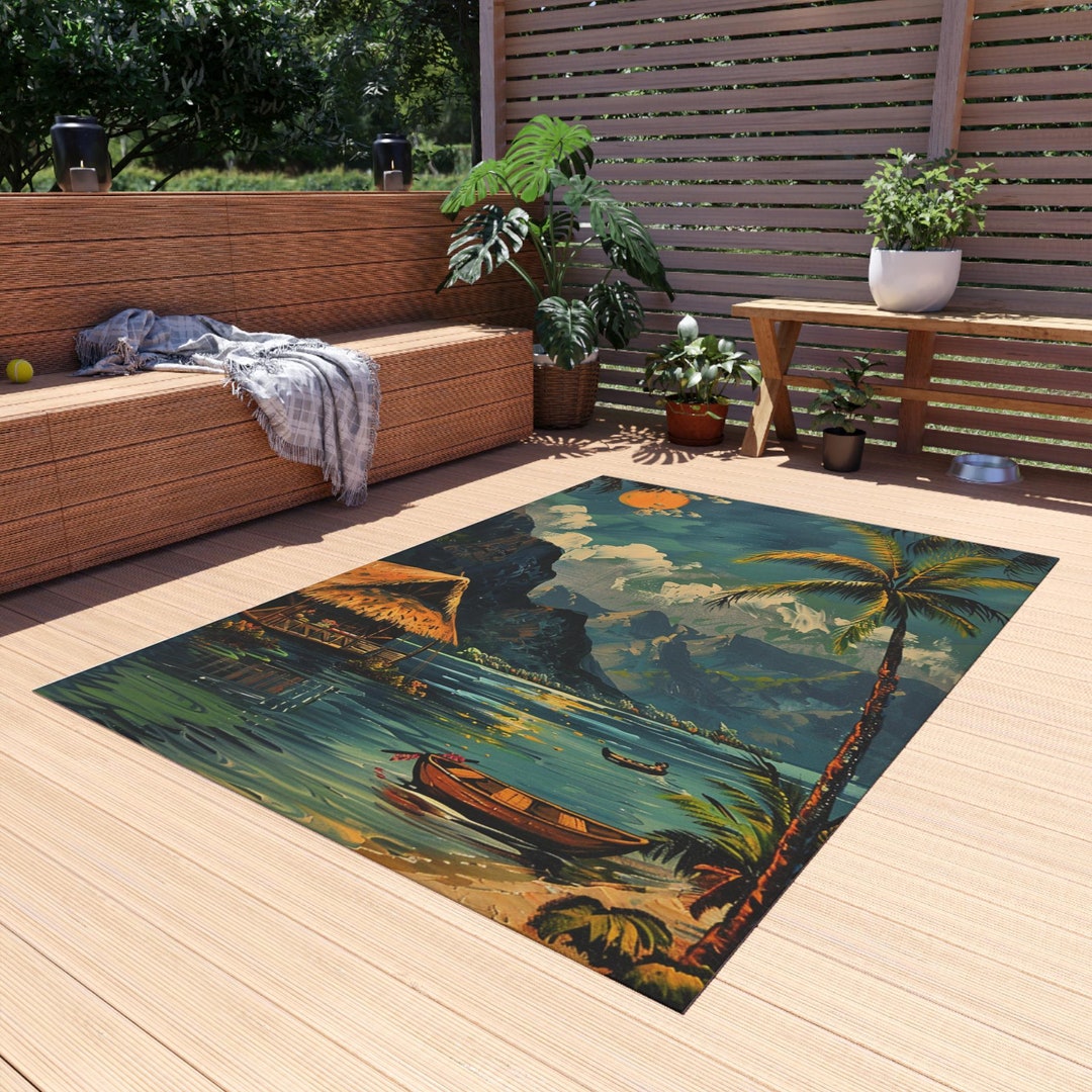 Retro Tiki Style Tropical Beach Indoor/outdoor Rug | South Seas Patio ...