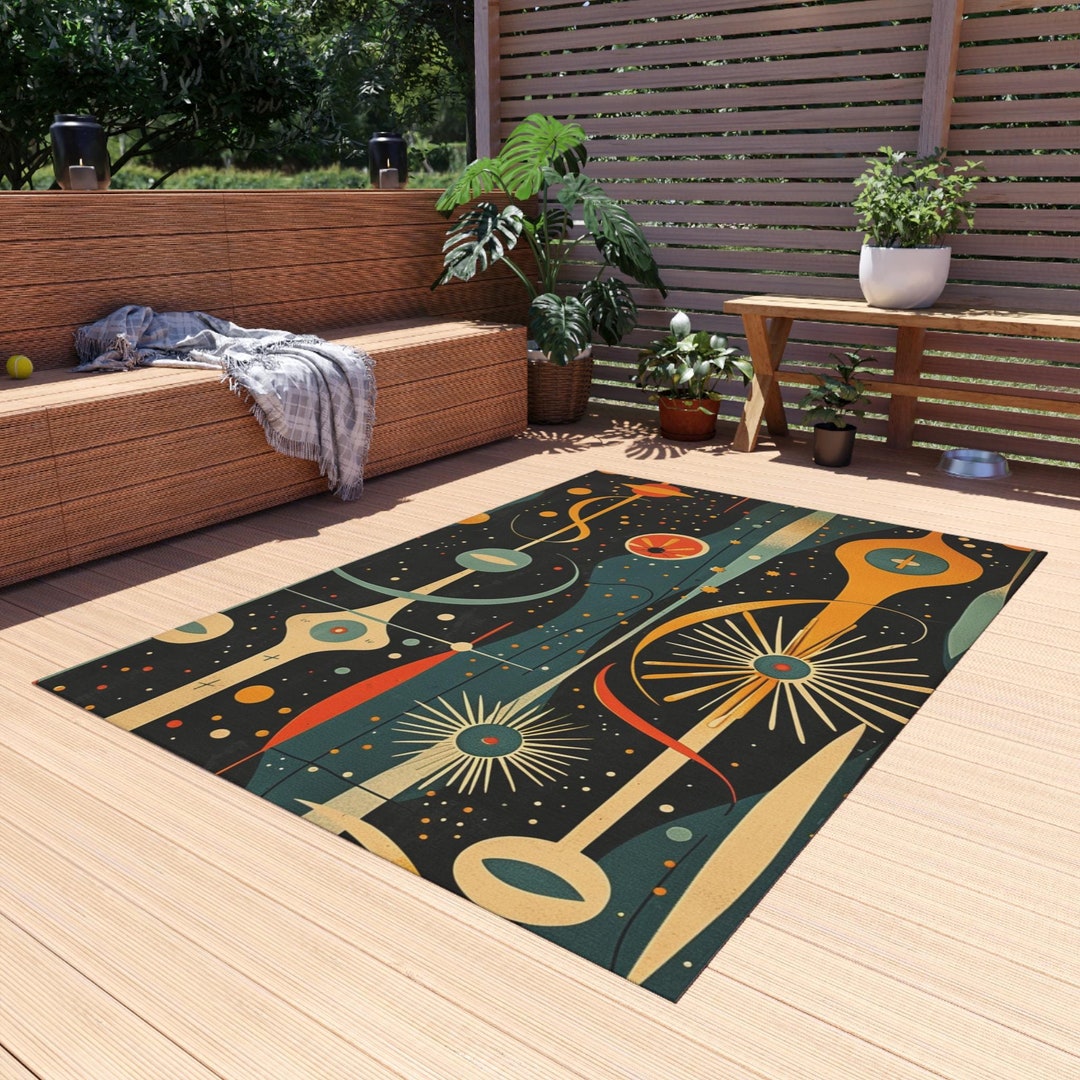 Atomic Midcentury Outdoor Rug | Fallout Style Retro Colorful Design on ...
