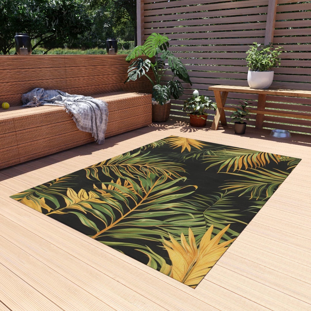 Lush Tropical Palm Fronds Indoor/outdoor Rug | Yellow & Green Leaf ...