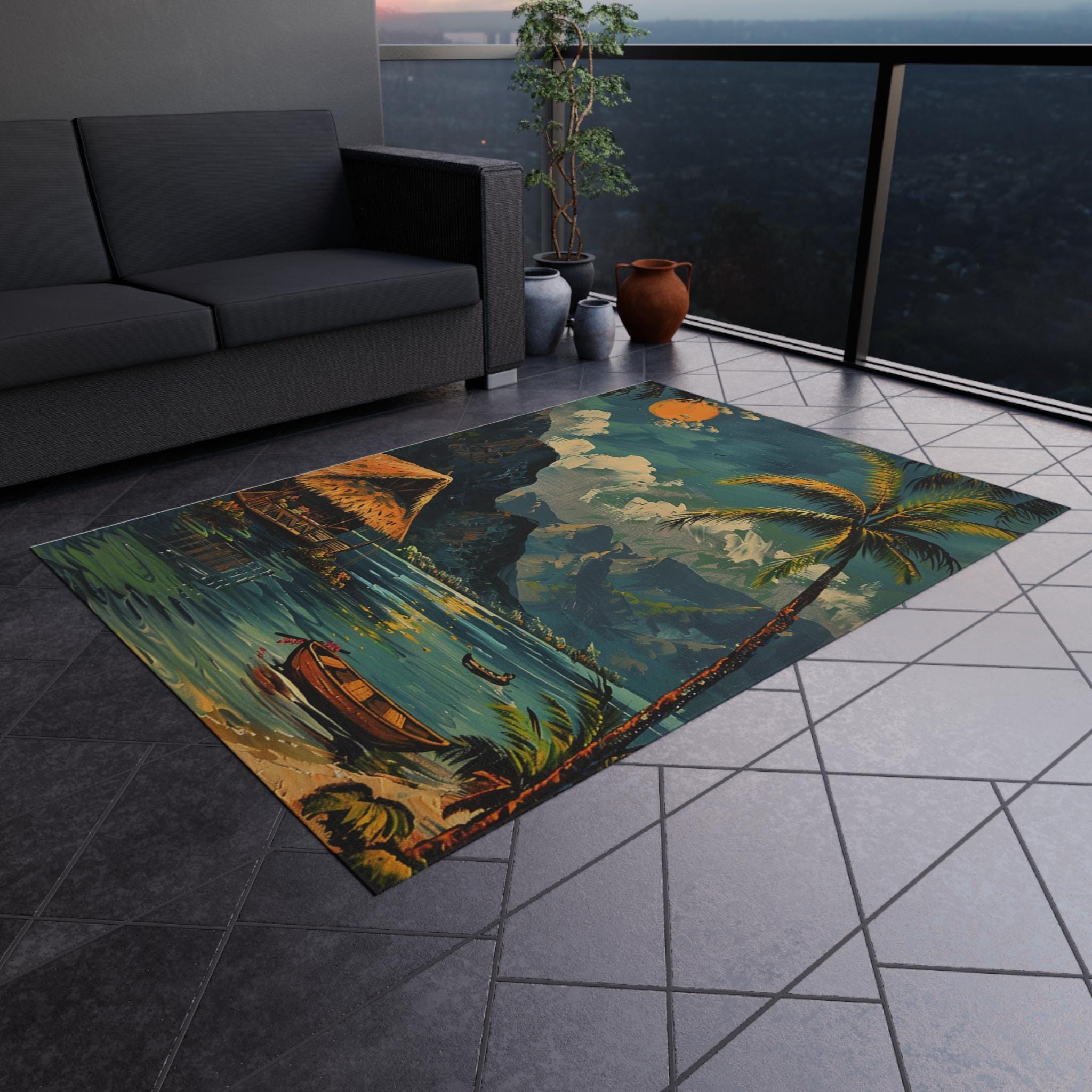 Retro Tiki Style Tropical Beach Indoor/outdoor Rug | South Seas Patio ...