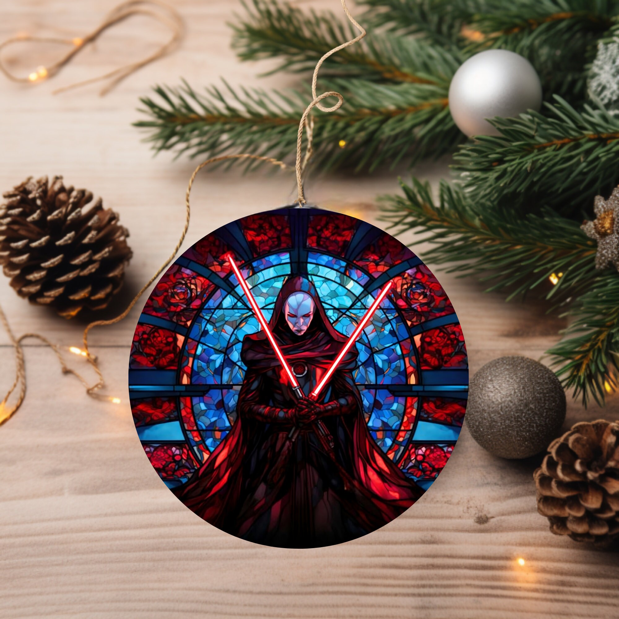 Asajj Ventress Lightsaber Duel Stained Glass Style Ceramic Ornament ...