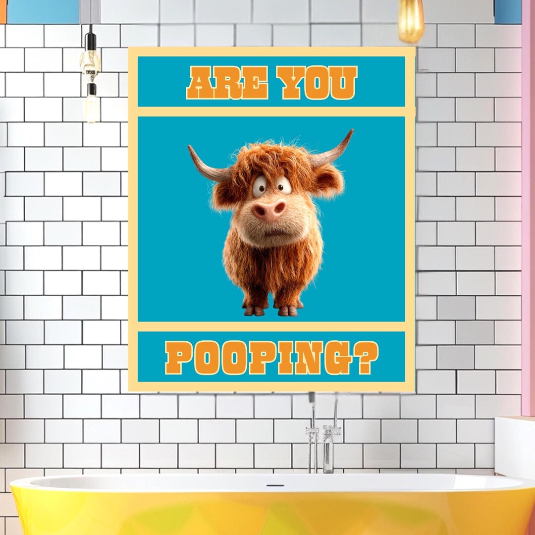 Are You Pooping? Nosy Highland Cow Canvas Art, Funny Animal Wall Decor ...