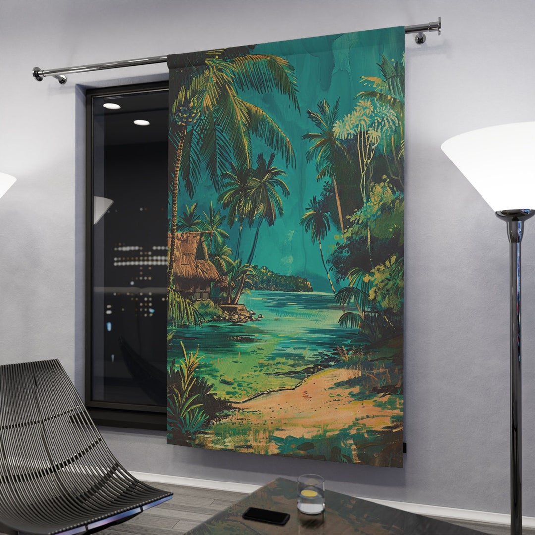 Window Blackout Curtain - South Seas Tropical Paradise Lagoon - Perfect ...