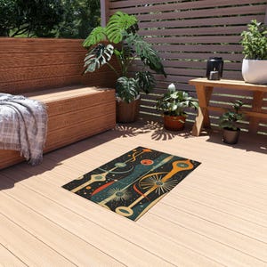 Atomic Midcentury Outdoor Rug | Fallout Style Retro Colorful Design on ...