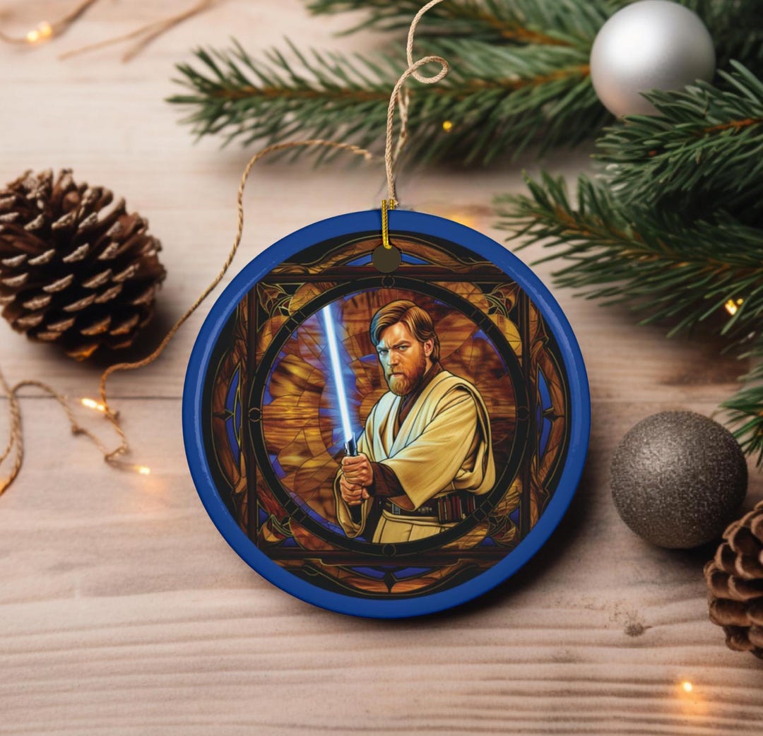 Legendary Warrior With Lightsaber Stained Glass Style Ceramic Ornament ...