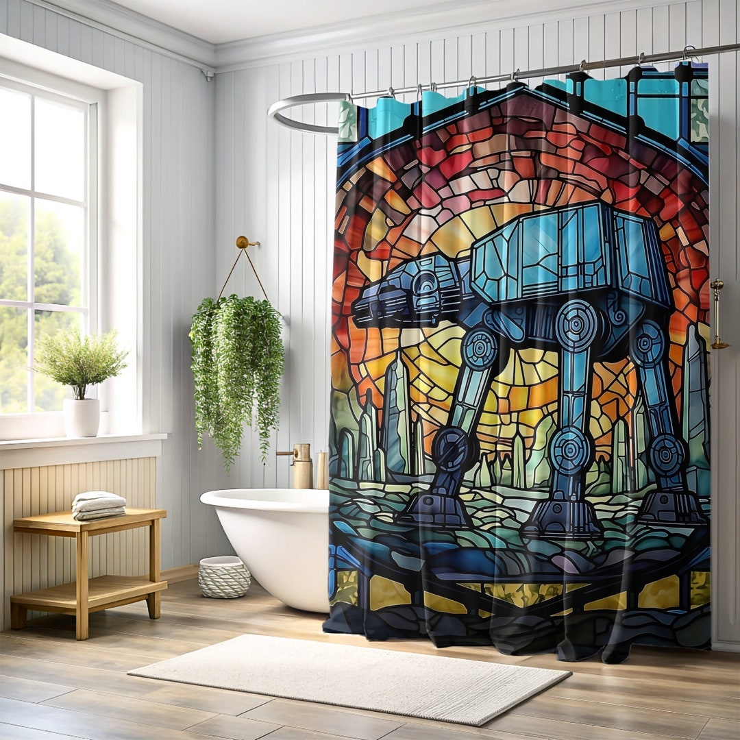 Majestic AT-AT Stained Glass Style Shower Curtain | Galactic Big Dogs ...