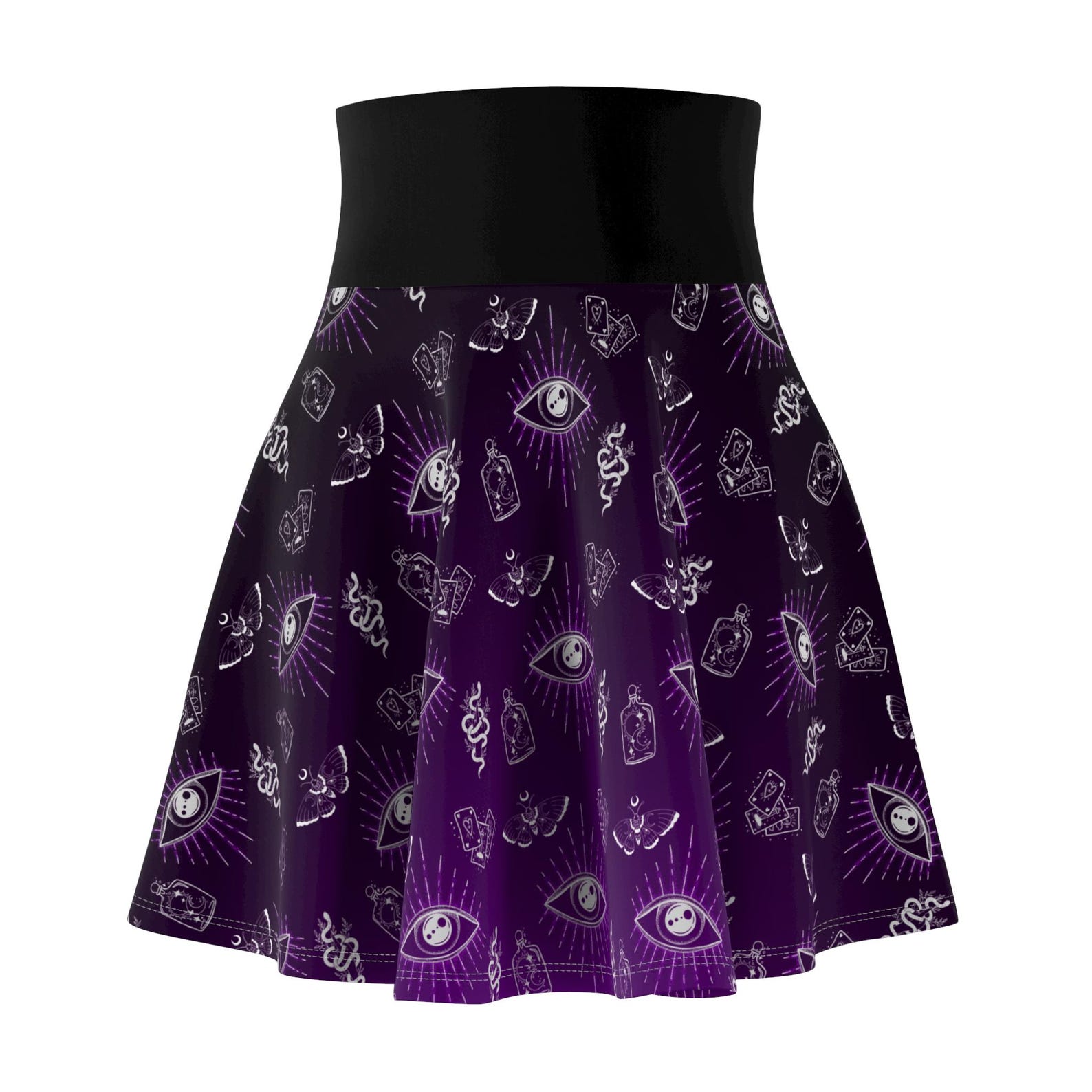 Witchy Allover Spooky Eyes Purple and Black Ombre Skater Skirt / Season ...