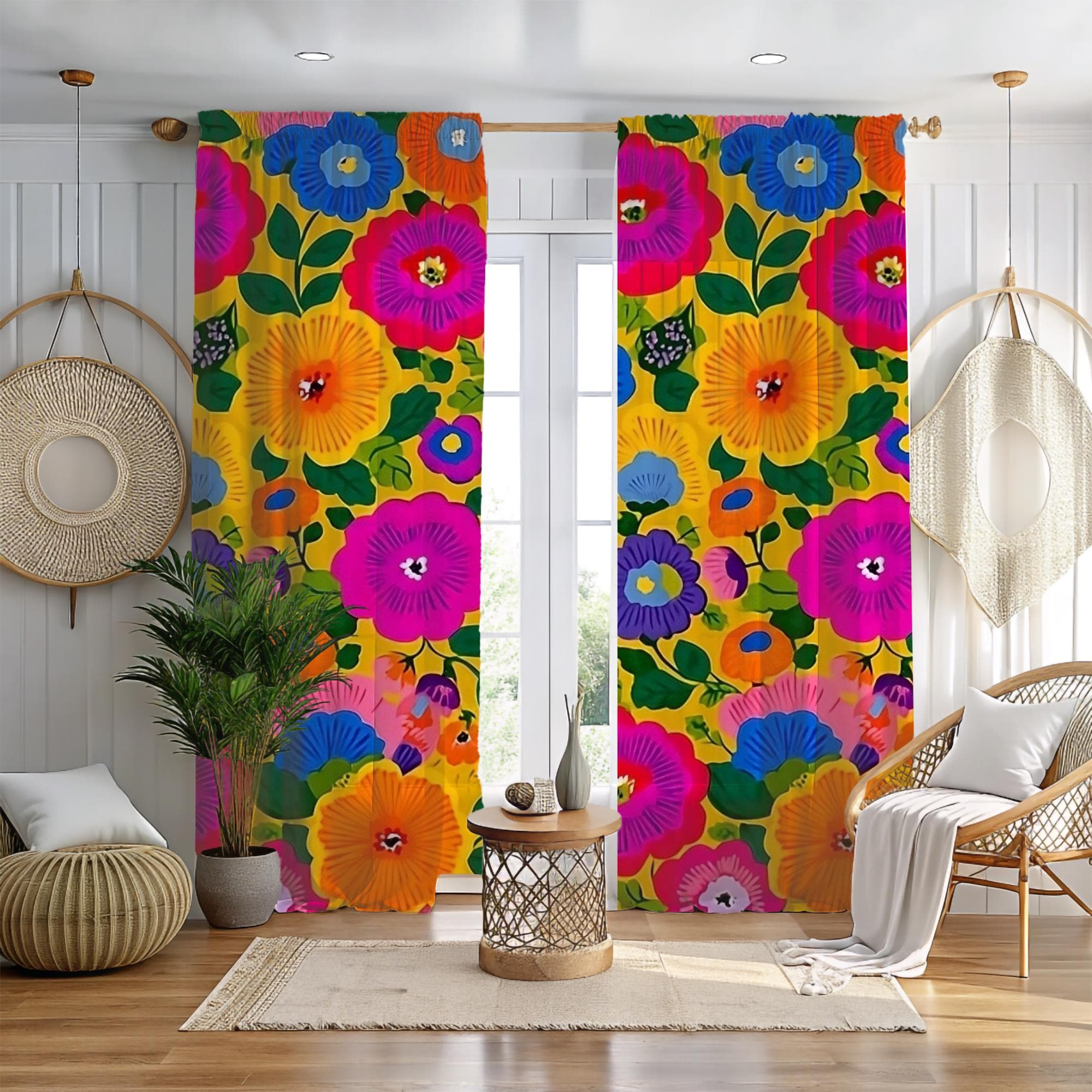 Sunny Floral Retro Style Blackout Curtain | MCM Style Window Panel ...