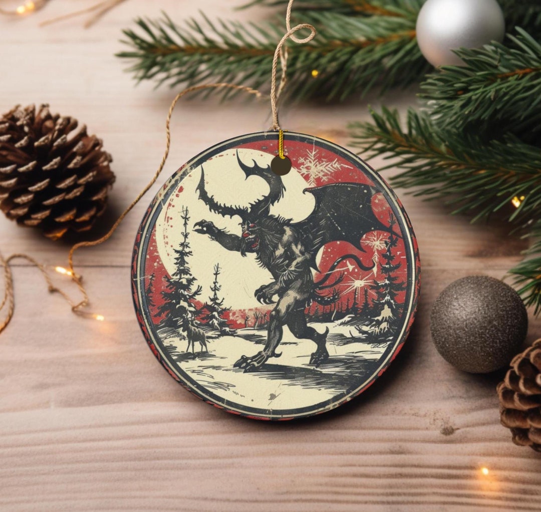 Krampus Walking Through Dark Forest Design Ceramic Ornament, Holiday ...