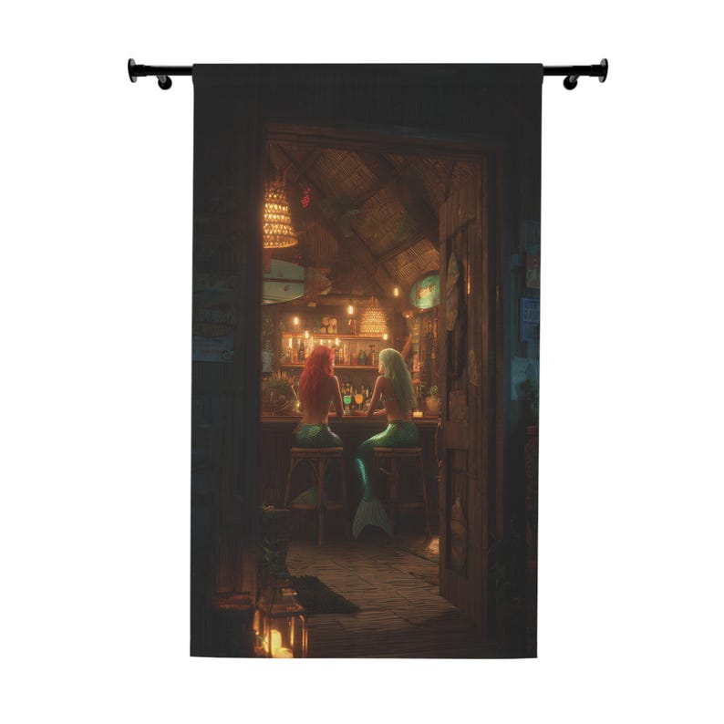 Tiki Mermaid Blackout Curtain | Redhead & Blonde Sirens | 50"x84 ...