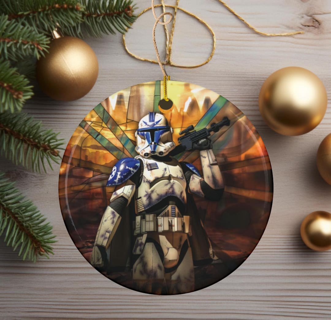 Brave Commander With Blaster Stained Glass Style Ceramic Ornament ...