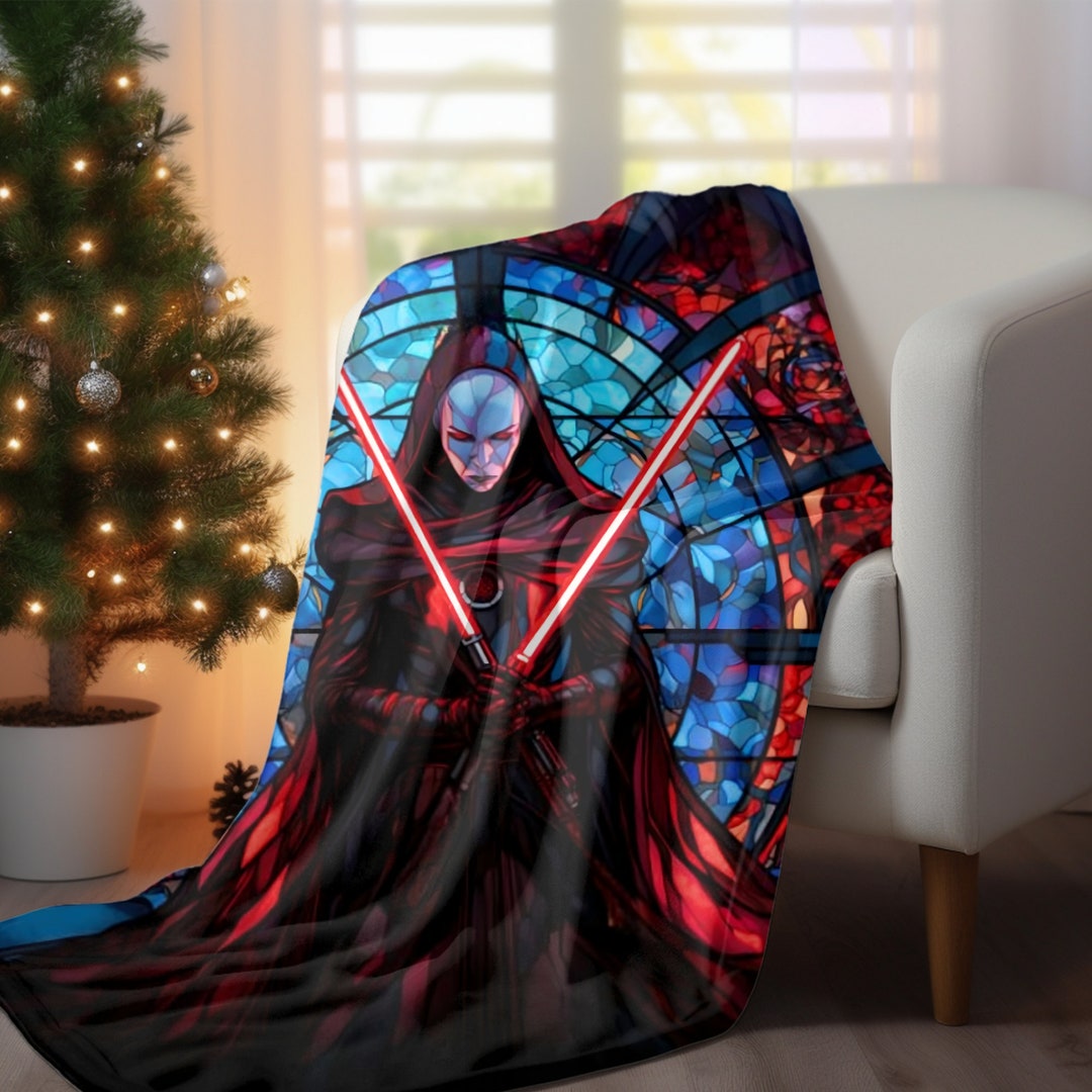 Asajj Ventress Lightsaber Duel Minky Stained Glass Style Throw Blanket ...