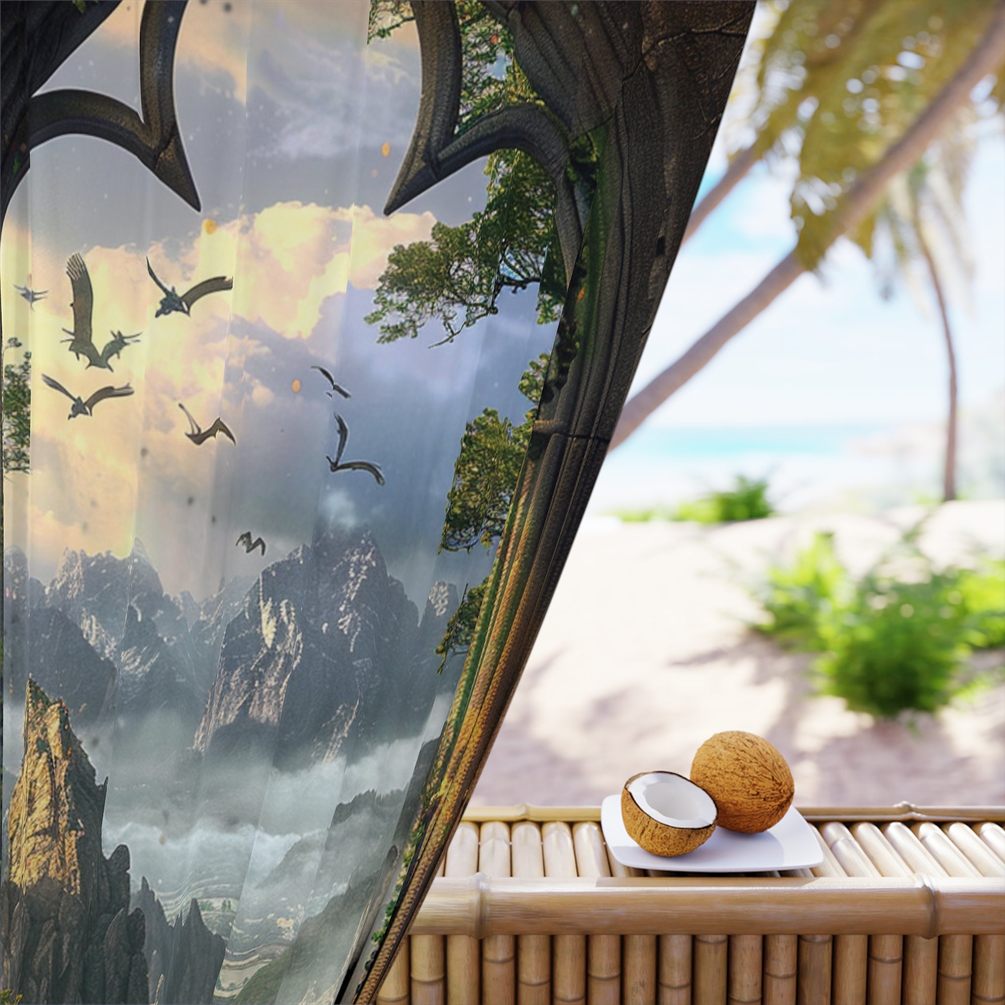 Window Blackout Curtain - #5 Fantasy Castle Window With Misty Mountains ...