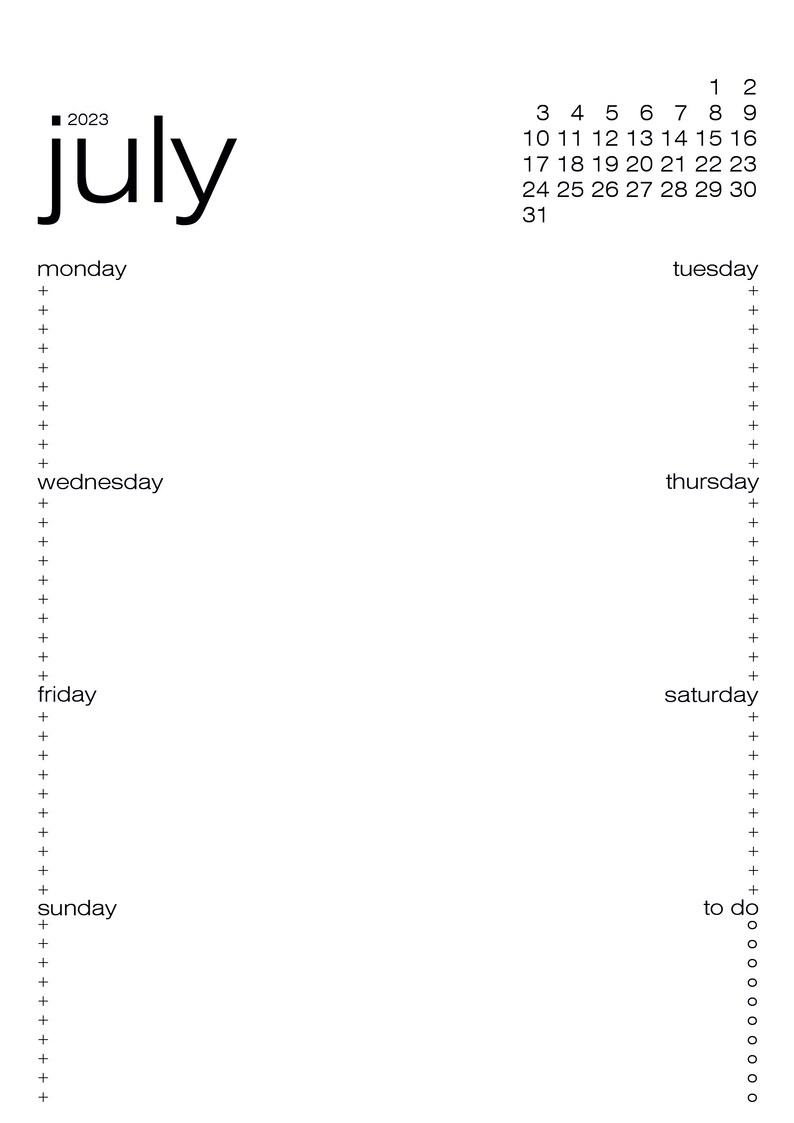 Minimal Weekly Planner Printable & Fillable ,2023 July Weeks Template ...