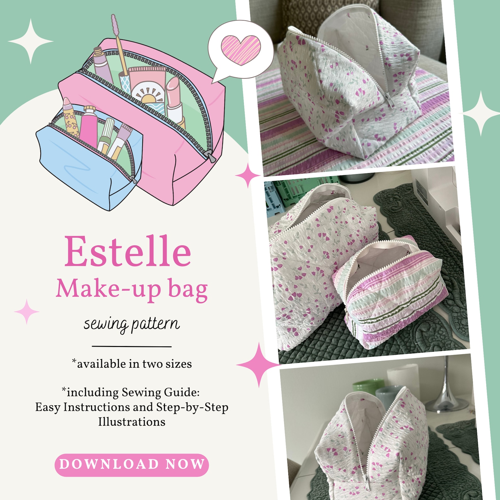 Makeup Bag Sewing Pattern | Toiletry Bag PDF Sewing Instructions ...